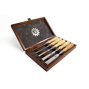 Narex 853600 5 Piece Boxed Set of Richter Extra Bevel Edge Chisel (1/4, 3/8, 1/2, 3/4 and 1 inch) Cryogenic Treated Cr-V Steel Hardened to HRc 62 Ergonomic Ash Handles Stainless Steel Ferrules