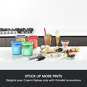 Omnikit Pint Containers Replacement for Ninja Creami Deluxe Pints and Lids - 4 pack, 24OZ XL Cups Compatible with Ninja Creami 11-in-1 Ice Cream Maker NC500 NC501 Series (Deluxe-Grey/Red/Blue/Mint)