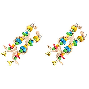 LUOZZY 4 Pcs Hanging Bird Toy Parrot Biting Toy Safety Wood Parrot Toy Wooden Teething Toy Bird Cage Hanging Toy