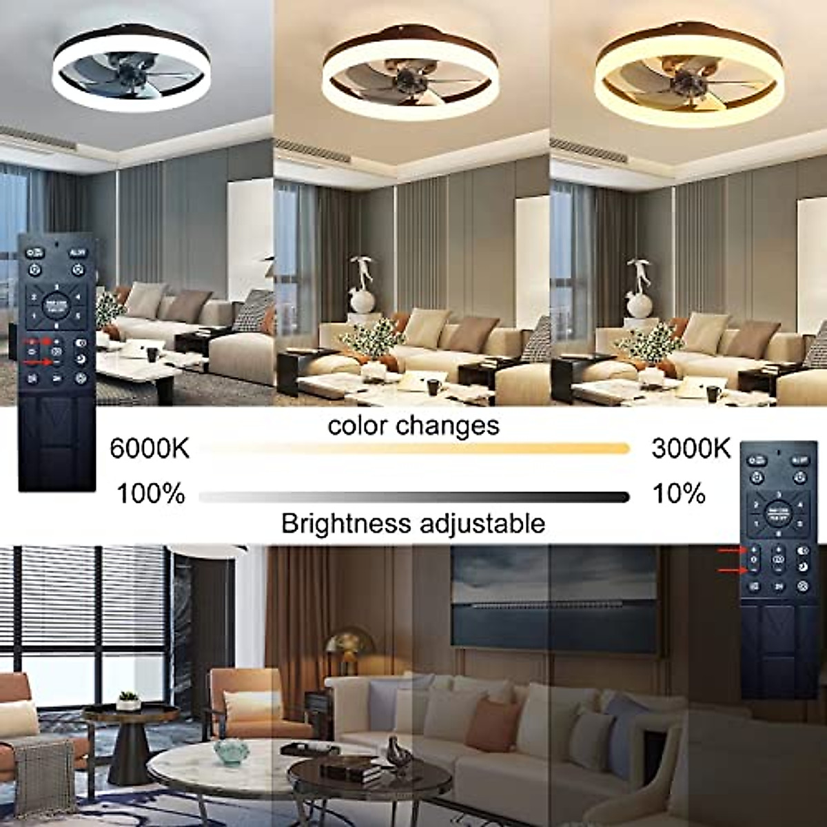 LCYFBE 20" Modern Ceiling Fan with Light, Dimmable LED 6 Speeds Reversible Blades Timing with Remote Control, Semi Flush Mount Low Profile ceiling fan with light for home bedroom, Black