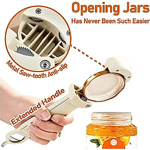 Stainless Steel Adjustable Cap Screwer 3 in 1 Multifunctional Retractable Jar Bottle Opener Pop Tab Opener Auxiliary Bottle Opening Tool Scientific Lever Principle (Beige)