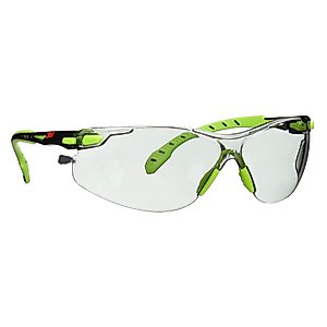 3M Safety Glasses, Solus 1000, S1207SGAF, ANSI Z87, Scotchgard Anti-Fog Lens, Green/Black Frame, Indoor/Outdoor Gray Lens, Padded Temple, Soft Nosebridge, UV Protection, Premium Eye Protection