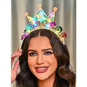 Zoestar Light Up Happy Birthday Crown Headband Glow Ball Hair Bands Sparkly Birthday Party Hair Accessories Women(Colorful)