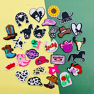 30pcs Western Cowgirl Shoe Charms for Crock Clog Sandals Decoration Horse Shoe Charms for Girls Boys Men Adult Party Favor