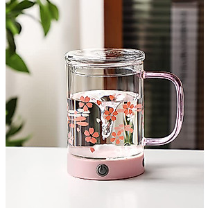 Jadelute Automatic stirring cup, high borosilicate glass, suitable for coffee, milk,granule,syrup,sachets and other drinks丨Sakura 400ml
