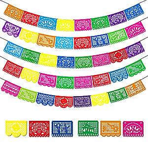KUCHERI 5 Packs 85Ft Mexican Party Banners, Mexican Themed Party Decorations, Plastic Papel Picado Banner, For Fiesta Party Decorations, Cino de Mayo, Day of The Dead, 85 Feet Long Total