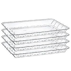 Plastic Serving Trays 9" X 13" Rectangle Serving Platters 4-Pack Clear Party Tray Durable Serving Platter - Disposable Serving Food Tray - Rectangular Cake, Fruit, Cookie Tray - Posh Setting