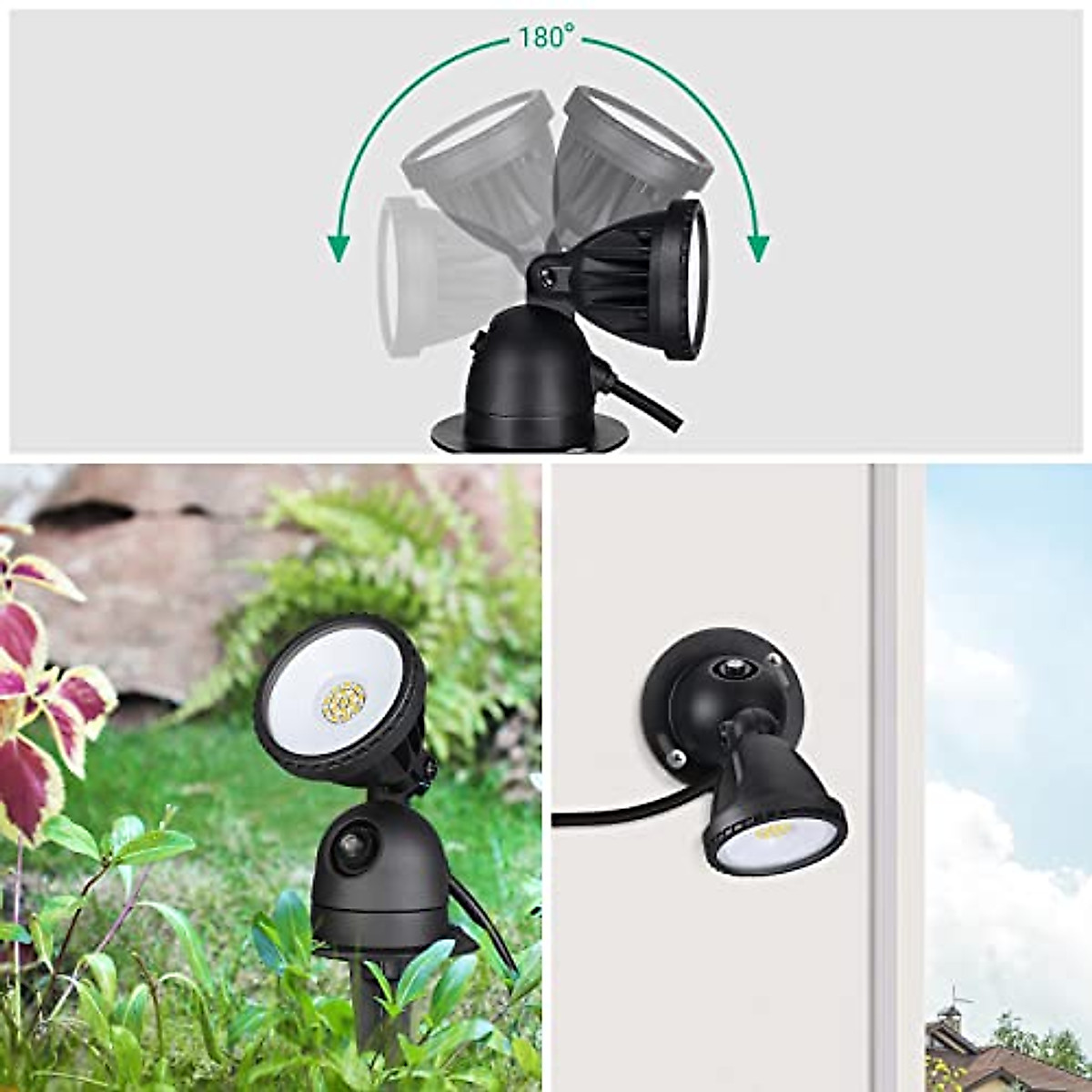 EDISHINE Spotlight Outdoor LED with 3 Lenses (Red Yellow Green), Dusk to Dawn Light Sensor Plug in Landscape Light, 120V 12W LED Spot Light Outdoor with 3 FT Extension Cord, UL Listed