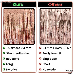 KatchOn, Laser Stripe Rose Gold Fringe Curtain - XtraLarge 3.2 x8 Feet, Pack of 1 | Rose Gold Backdrop Curtain for Bachelorette Party Decorations | Rose Gold Streamers for Rose Gold Party Decorations