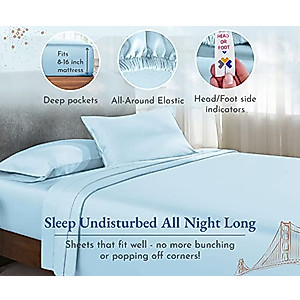 California Design Den 100% Cotton Sheets - Softest 4-Pc Queen Sheet Set, Cooling Sheets for Queen Size Bed, Deep Pockets, 400 Thread Count Sateen, Bedding Sheets & Pillowcases, Queen Sheets (Sky Blue)