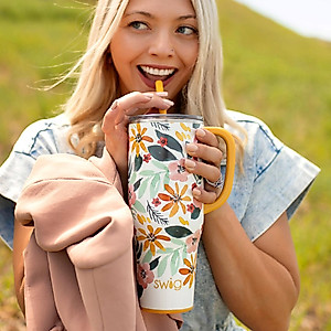 Swig Life 40oz Mega Mug, 40 oz Tumbler with Handle and Straw, Cup Holder Friendly, Dishwasher Safe, Extra Large Insulated Tumbler, Stainless Steel (Honey Meadow)