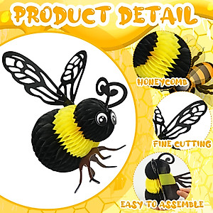 Jetec 6 Pcs Bee Party Decorations 8'' Tissue Bee Honeycomb Bee Hanging Decor for Baby Shower Gender Reveal Decoration Birthday Table Centerpieces Honey Bee Hive Decoration, 8'' x 10''