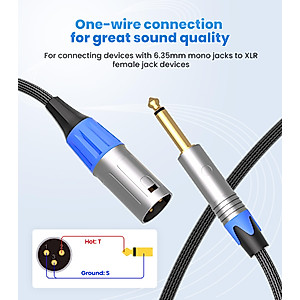tisino XLR to 1/4” TS Cable, Quarter inch Mono to XLR Male Unbalanced Interconnect Cable Cord for Amplifiers, Instruments - 3 Feet