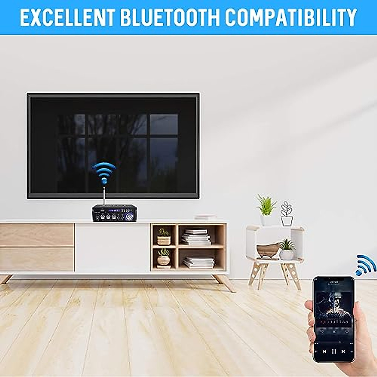 Sunbuck Max 250W×2, Bluetooth Stereo Amplifier, 2 Channel Outdoor Speaker Amplifier, Stereo Receiver for Home Audio w/USB 2.0, MIC in, Remote Control, Hi-Fi Small Amplifier for Speakers, AS-29BU