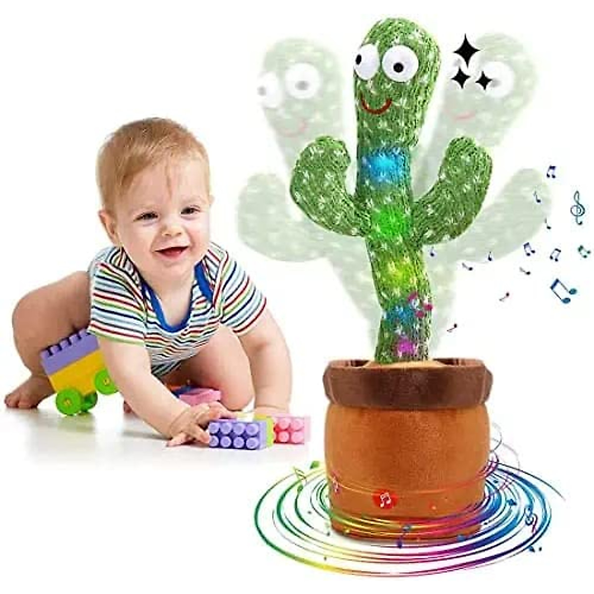 Dancing Cactus Toy Mimicking Talking Cactus Adjustable Volume Singing Cactus Embroidery Buttons Repeating What You Say with Wriggle Lighting, Recording Cactus Soft Plush Baby Toy Funny Toy FG__