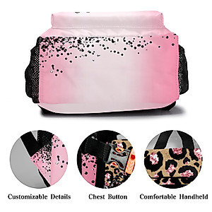Liveweike Pink Leopard Print Personalized Kids Backpack with Name Teen Girl Boy Primary School Travel Bag