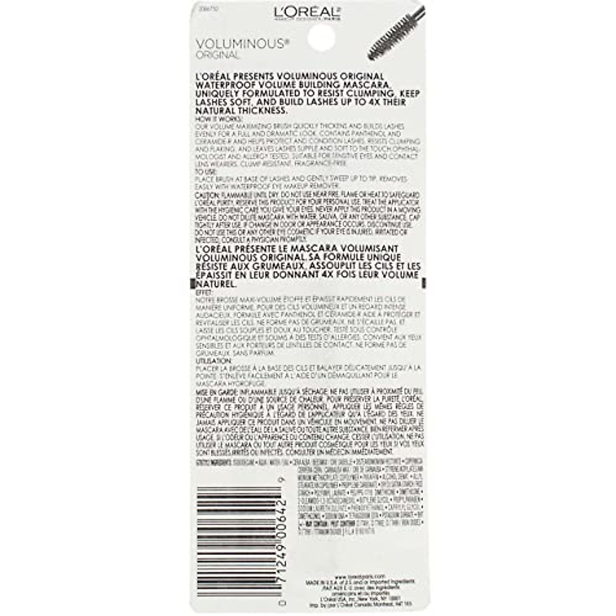 Loreal Paris Voluminous Waterproof Black Brown 365 Mascara - 3 per case.