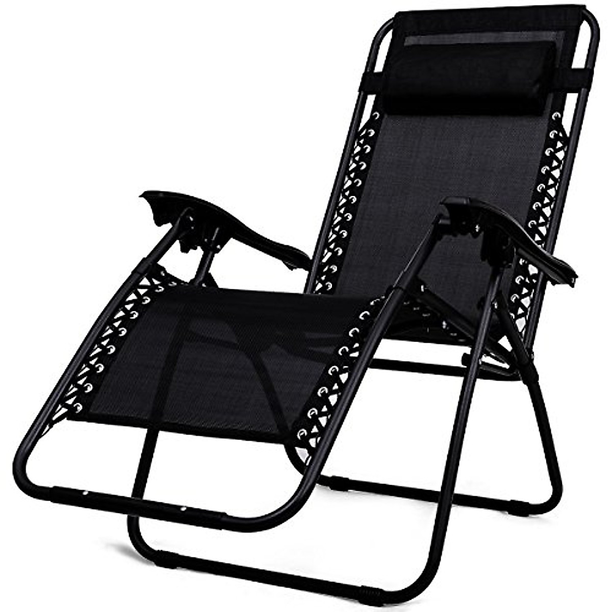 Giantex 3 PCS Zero Gravity Chair Patio Chaise Lounge Chairs Outdoor Yard Pool Recliner Folding Lounge Table Chair Set (Black)