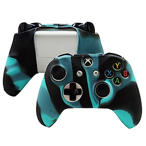 Hikfly Silicone Controller Cover Skin Protector Case Faceplates Kits for Xbox One X/One S/Slim Controller with 4pcs Thumb Grips Caps(Blueblack)