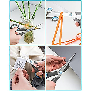 Teskyer Scissors Set of 4 Pack, 4 Sizes All-Purpose Stainless Steel Scissors with Comfort Soft Grip for Craft, School, Office and Family Daily Use, 9.6"/8.4"/6.3"/5.5", Blue & Grey