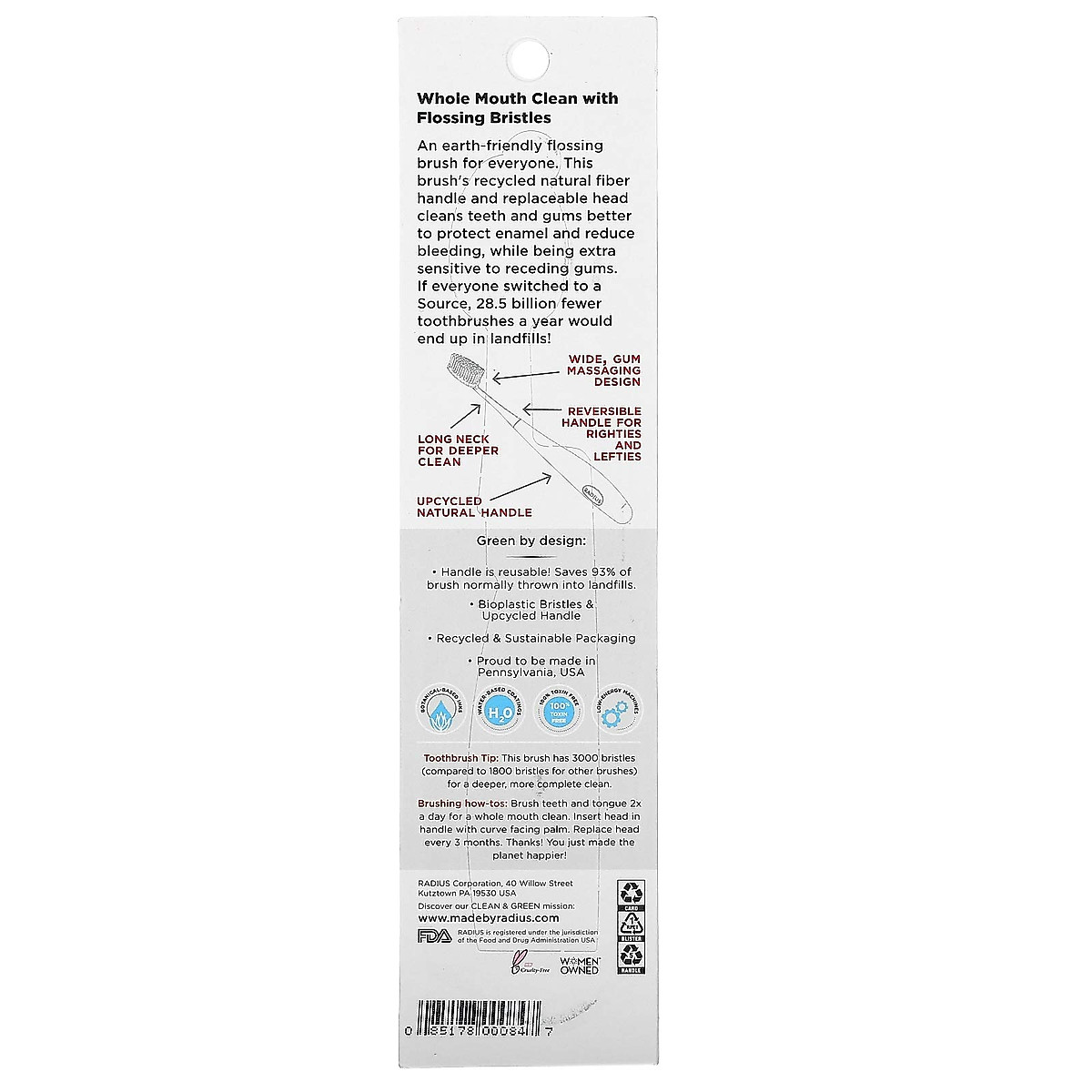 RADIUS Source Floss Brush Toothbrush, 1 EA