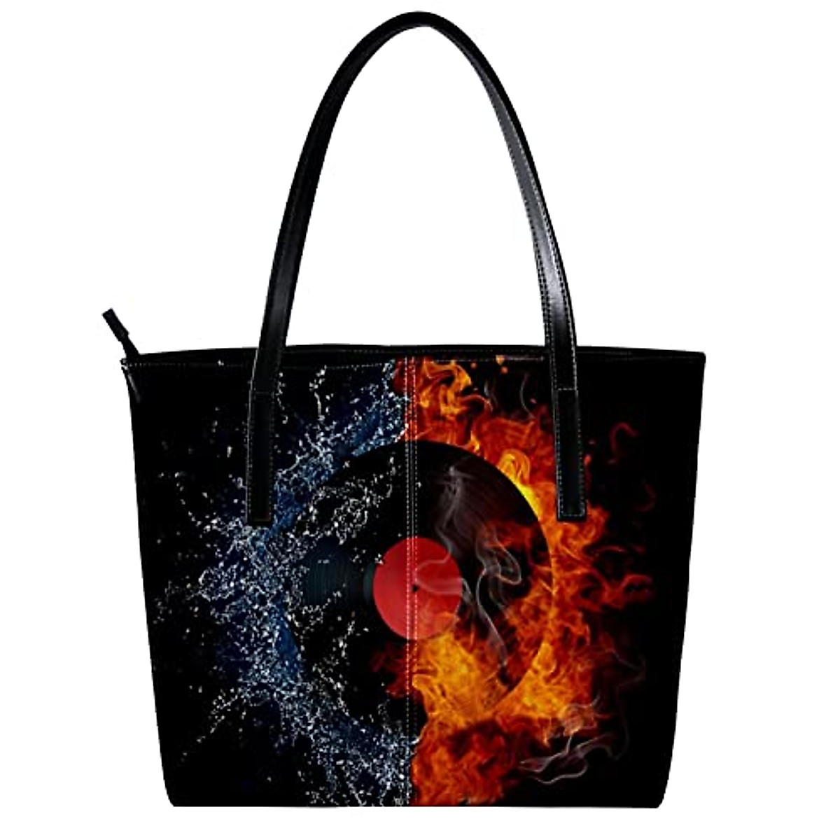 Women's Large Size Canvas Shoulder Bag Hobo Crossbody Handbag Casual Tote, Vinyl Music Art Water Fire