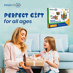 MagVision 60-Piece Magnetic Building Tiles Set, Stem Magnetic Building Blocks, Extra Strong and Safe Magnets, Stem Toys, Magnetic Blocks, Educational Toys for Children Ages 3+ Years