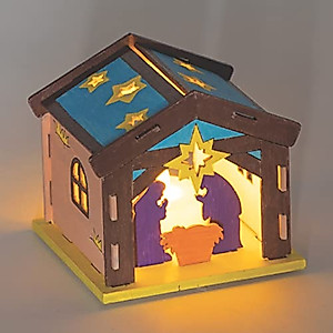 Baker Ross FC206 Nativity Stable Wooden Model Kit - Pack of 3, Tealight Holder to Decorate and Display, Wooden Crafts for Children, Ideal Christmas Arts and Crafts Project