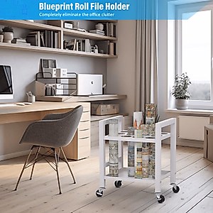ZHSX Blueprint Holder/Storage Rack, Metal Blueprint Rack Storage Cart with Wheels, Roll File Holder to Storage Blueprint/Poster/Architectural/Rolled Maps for Home/Office/School(Black, 12 Slots)
