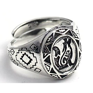 COSUMOSU 925 Sterling Silver Wolf/Kokopelli Open Ring Adjustable for US 6~10 (Wolf)