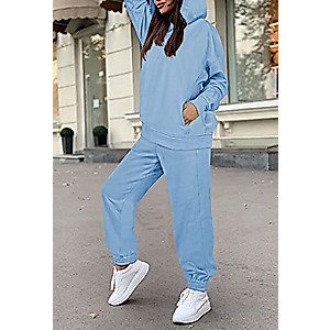 Fixmatti Women Jogger Outfit Sweatsuit 2 Piece Long Sleeve Hooded and Pant Set Tracksuit Blue L