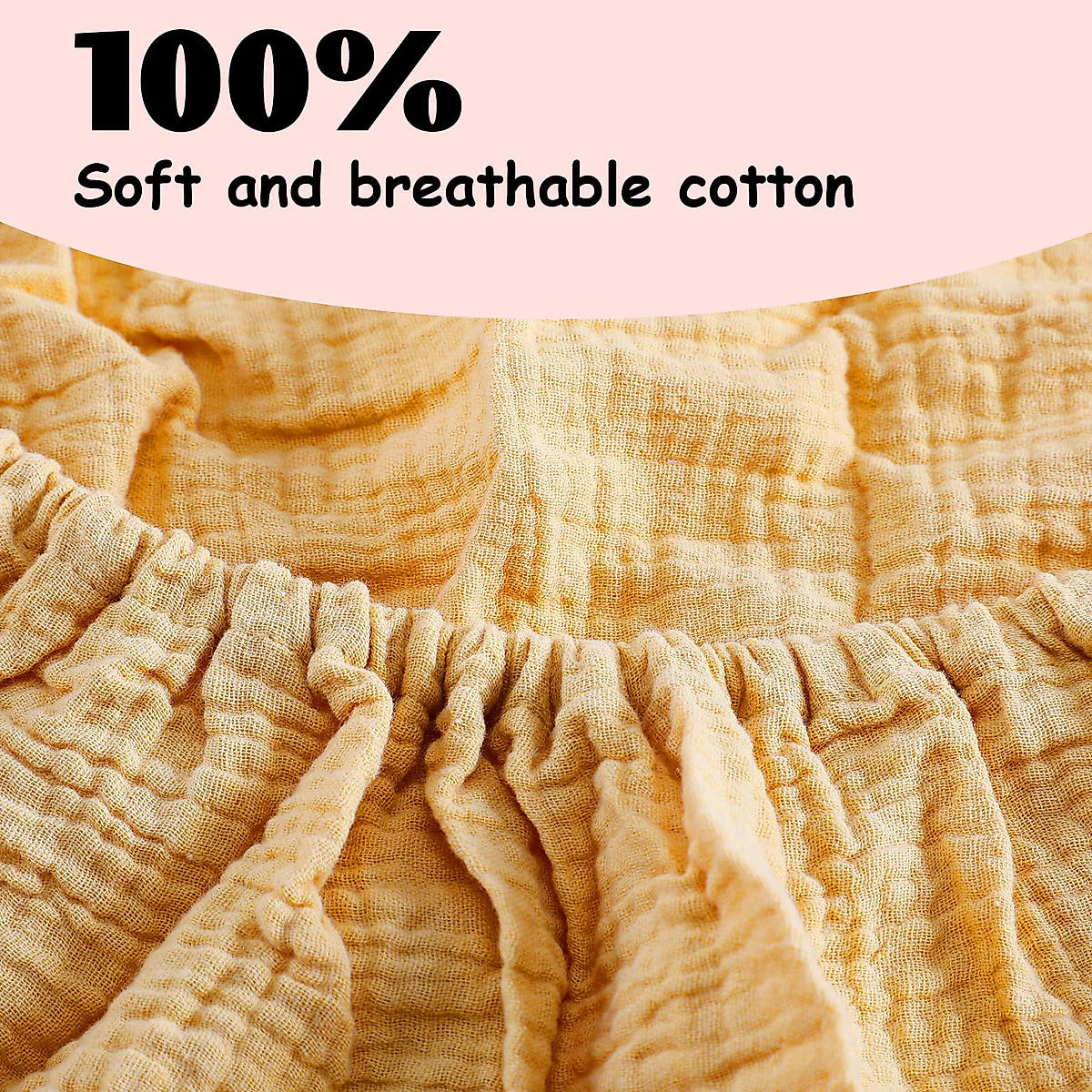 Muslin Cotton Sheets Neutral 28"x51"x10" Soft and Breathable Comfort Sheets for Mattresses Boys Girls ( Yellow )