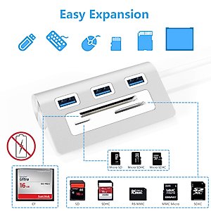KETAKY 6-in-1 USB 3.0 Hub Adapter, 6 Port Triangle Portable Aluminum Hub, with SD/TF/CF Card Reader Combo, for iMac Pro, MacBook Air, Mac Mini/Pro, Surface Pro, PC and Laptop