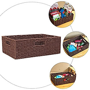 Housoutil Decorative Bins Tote Hand Pantry Country Shelf Living Organizer Room Rectangular Multifunctional Weave Cloth Style Nesting Picnic Sundries Seagrass Home Basket with Container Made