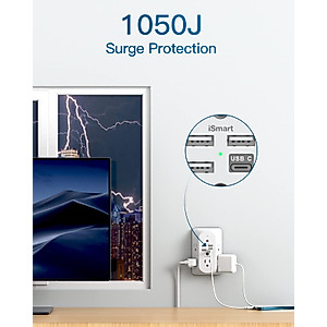 Surge Protector, Outlet Extender Power Strip, USB Wall Charger, Multi Plug Outlets with Spaced Outlets for Home, Office