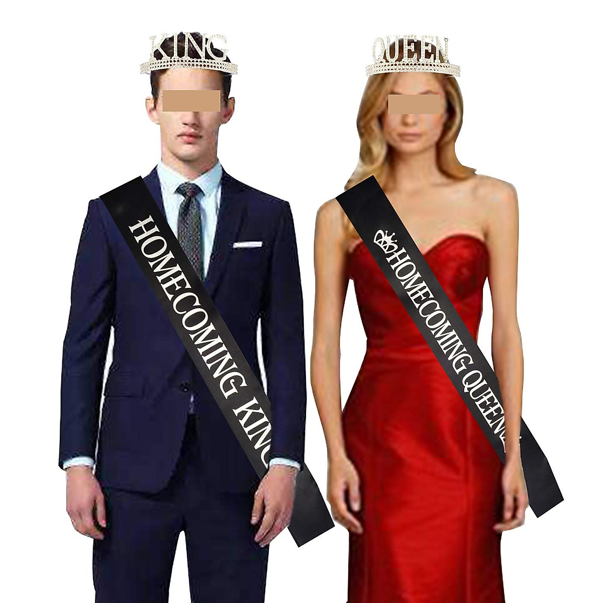 MEANT2TOBE Prom Sash and Crown for Girls and Boys - Fabulous Party Set: Glitter Sash + Rhinestone Silver Premium Metal Tiara for Her and Him, Prom Present for Graduation Party