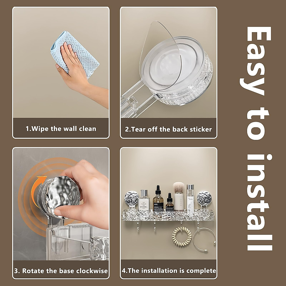 Shower Caddy Storage Rack without Drilling, Clear Shower Shelf with Suction cup, Wall Mounted Shower Rack, Shower Organizer - light luxury style glacier pattern Storage Caddy - Bathroom, Kitchen, room