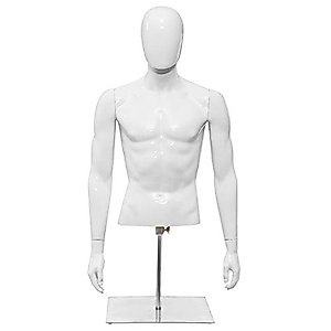 Giantex Male Mannequin Torso Adjustable Height Detachable Arms Dress Form Display w/ Metal Stand, Bright White