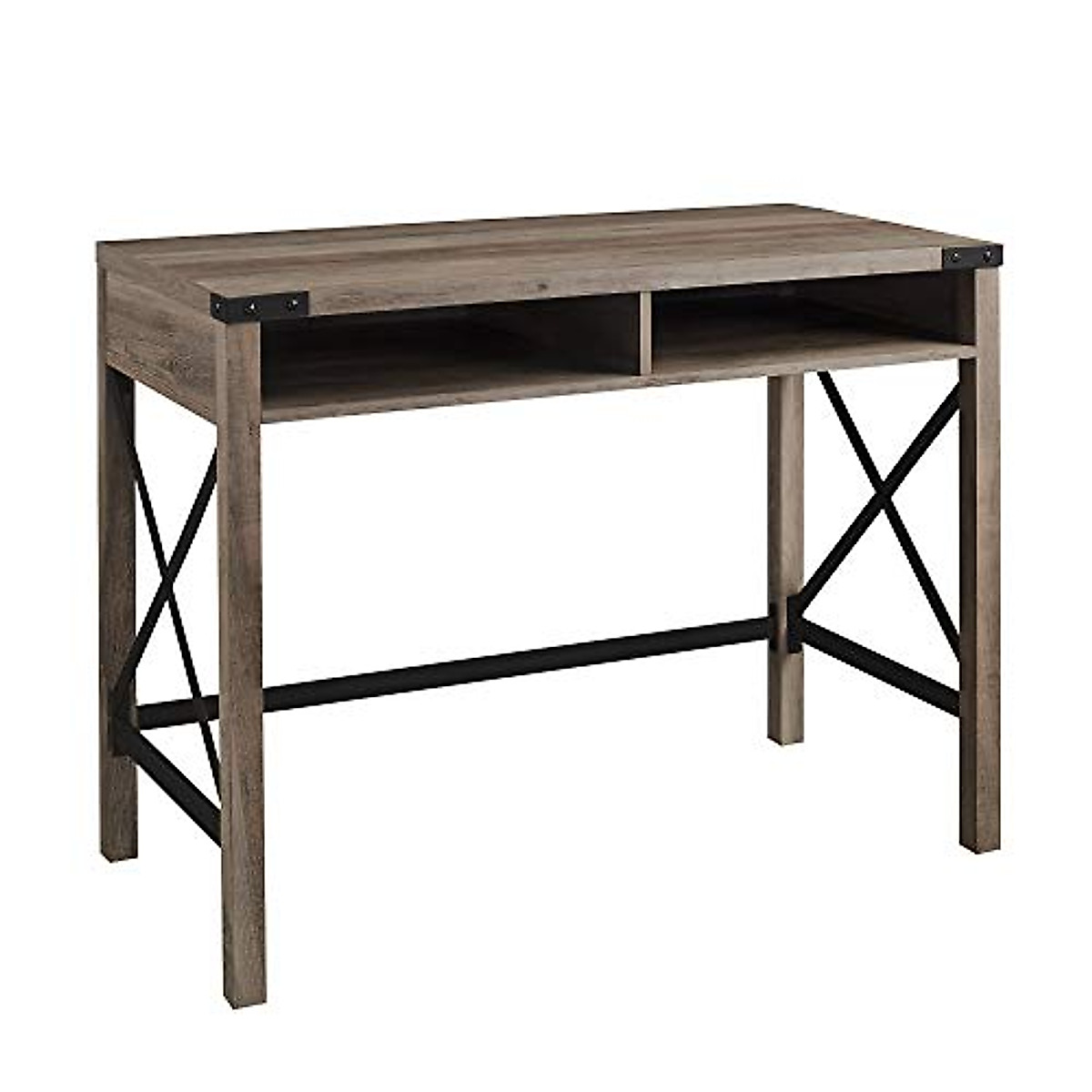 Walker Edison Callum Modern Farmhouse Metal X Writing Desk, 42 Inch, Grey Wash