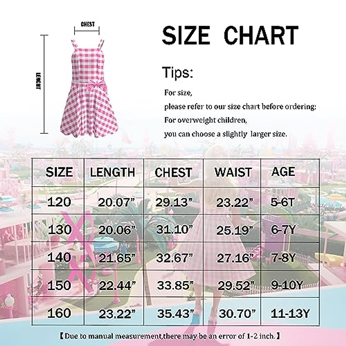 PONNYC Costume Dress for Girls Movie Cosplay Clothes Kids Pink Birthday Party Dress 5-13Y
