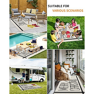 Christmas Outdoor Rugs for 4'x6' Patios Clearance, RV Camping Mat Rug Portable Outside Rug Indoor Outdoor Area Rug Mat for Beach Deck Pool Farmhouse Country Bell Stripes