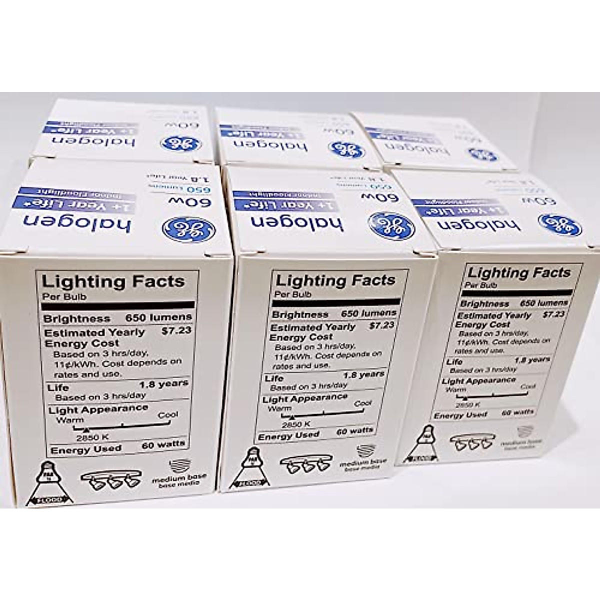 GE Lighting 40673 60-Watt, 120V Edison Halogen Floodlight PAR16 Light Bulb 6 Pack