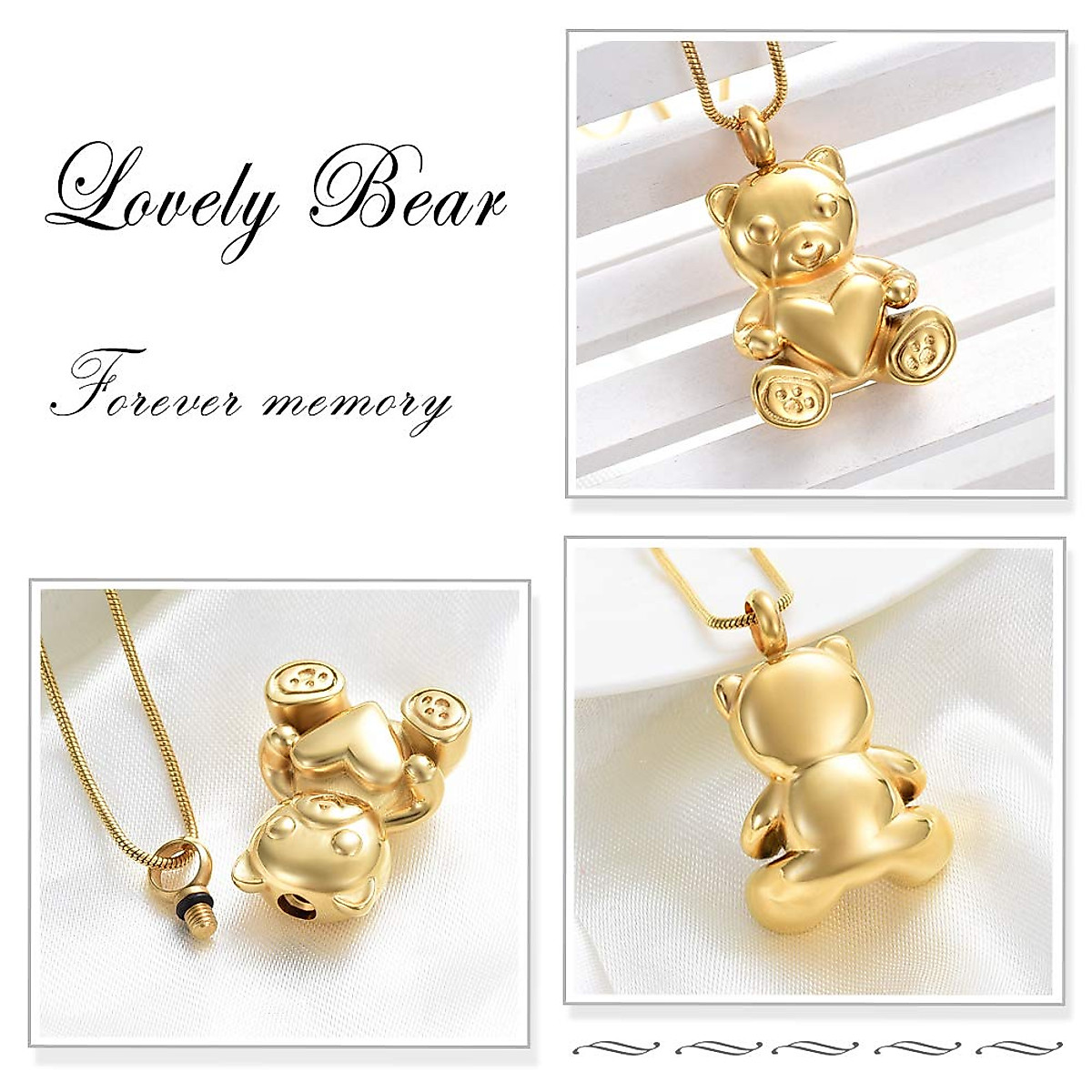 Cremation Jewelry - Teddy Bear Urn Necklace for Men Women with Mini Keepsake Urn Memorial Ash Jewelry