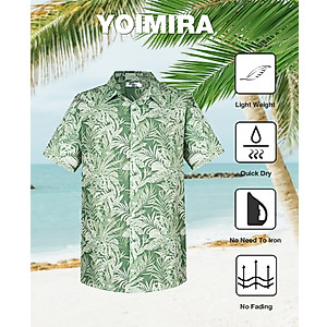 Yoimira Hawaiian Shirts for Men, Print Mens Casual Short Sleeve Button Down Shirts Floral Aloha Beach Shirt Light Green