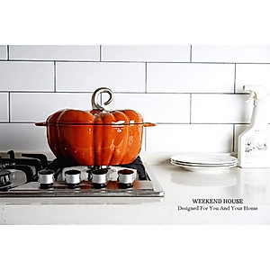 3.7L Pumpkin Shape Cooking Pot Enamel Pot, Ceramic Coated Cast Iron Cookware, Ceramic Pots for Cooking with Lid, Stew Pot Soup Pot, Serves 3-5, Halloween Thanksgiving Decor Pot Gift (Orange)