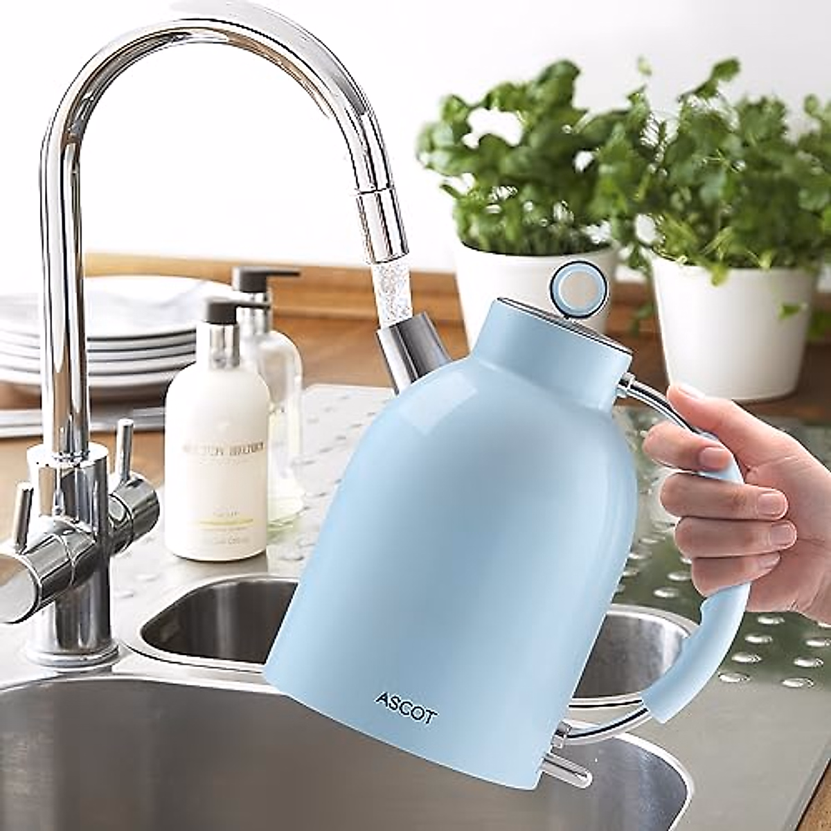 Electric Kettle, ASCOT Electric Tea Kettle, Stainless Steel Kettle Water Boiler, Fast Boiling Kettle, 1.5L, 1500W, BPA-Free, Cordless, Automatic Shutoff, Boil-Dry Protection, Blue