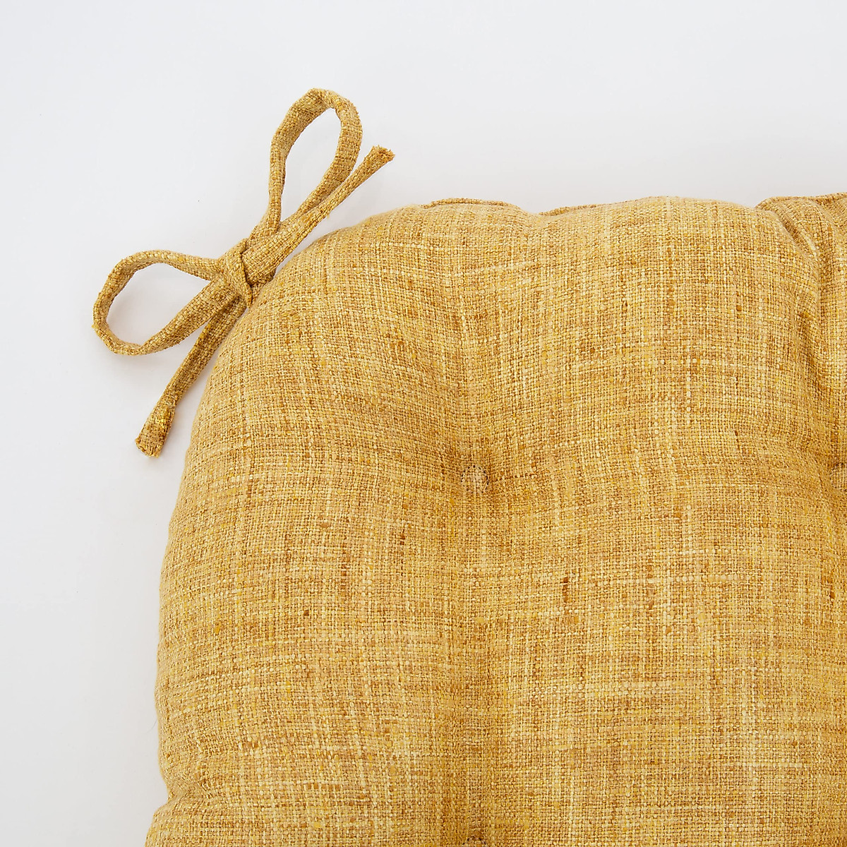 Pillow Perfect Speedy Solid Indoor/Outdoor Reversible Patio Chairpad with Ties Weather and Fade Resistant, 15.5" x 16", Yellow, 2 Count