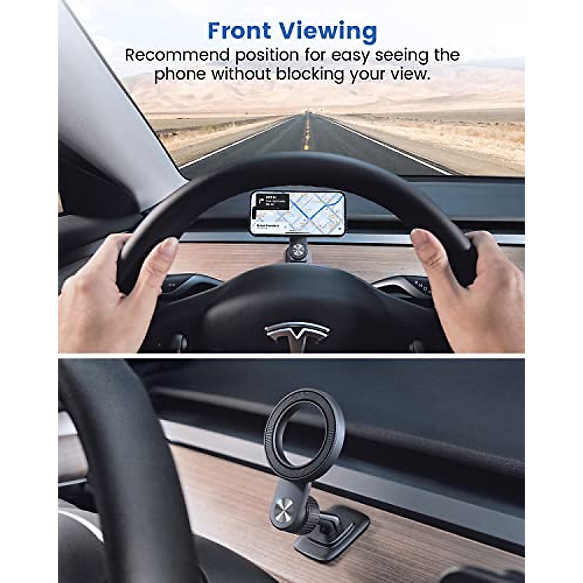 OQTIQ for MagSafe Car Mount Magnetic Phone Holder for Car Dash Mount Phone Holder Fit Curved Surface Flexible Rotation Compatible with iPhone 14 13 12 Pro Max Plus Mini, MagSafe Case, All Cellphones