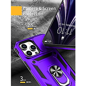 Moofel for iPhone 13 Pro Max Case with 2 Pack Tempered Glass Screen Protector Duty Protective Camera & Kickstand 【Military Grade】 Heavy Cover for iPhone 13 Pro Max 6.7 Inch (Purple)