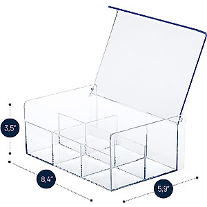 RoyalHouse Acrylic Tea Bag Holder Storage Organizer, 6 Compartment BPA Free Clear Plastic Tea Box with Lid, Multi-Purpose storage Box for Tea Bags, Office Supplies, Crafts, and Small Items (Pack of 3)